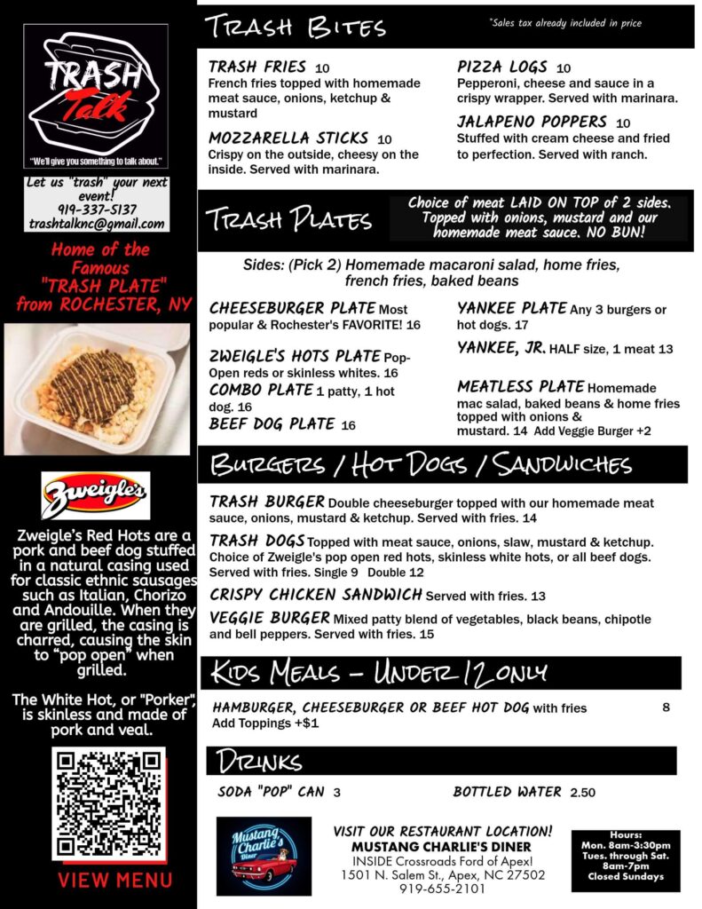 Trash Talk Food Truck Menu - Mustang Charlie's Diner