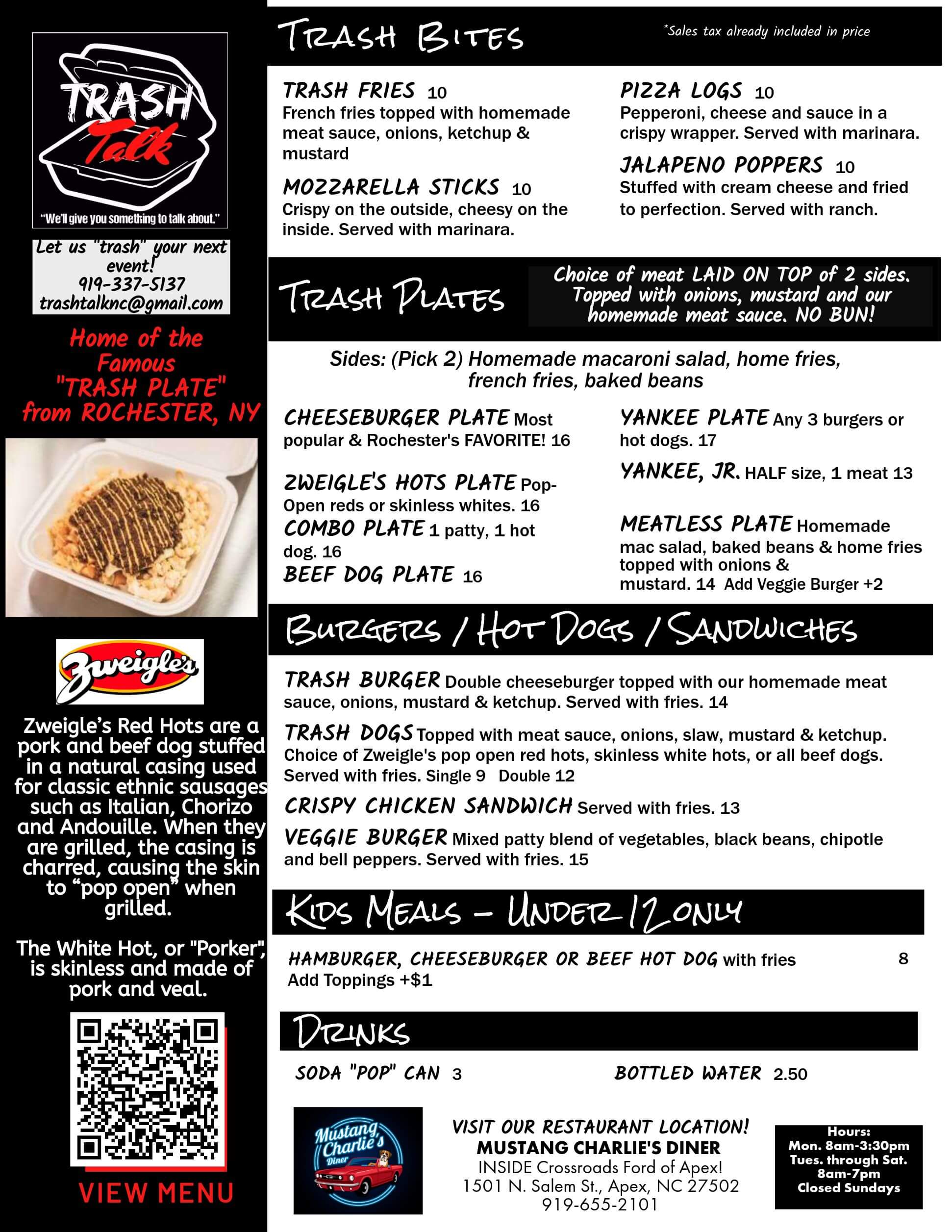 Trash Talk Food Truck Menu - Mustang Charlie's Diner