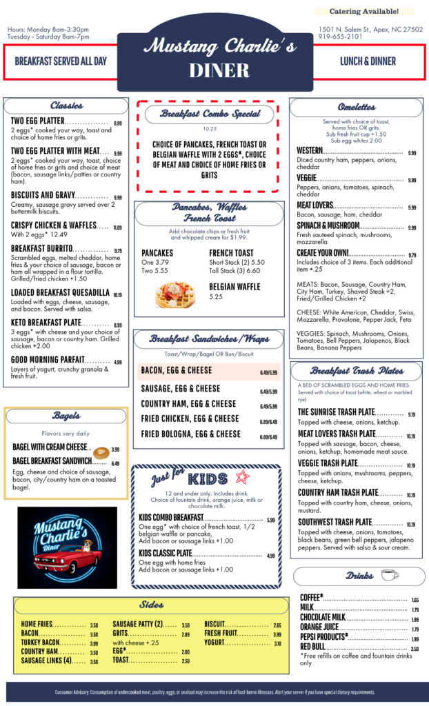 Musting Charlies Diner Menu - Mustang Charlie's Diner