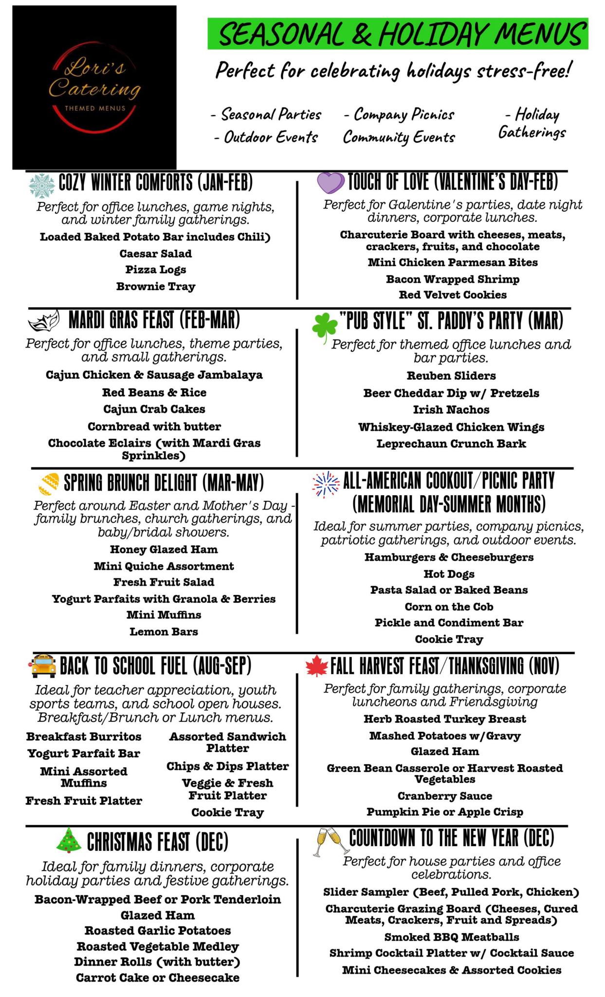 Lori's Catering Menu - Mustang Charlie's Diner